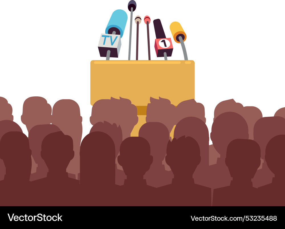 Public speech conference tribune with audience Vector Image