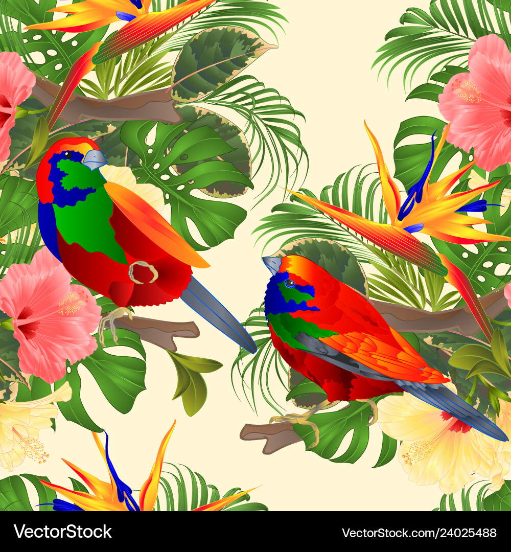 Seamless texture tropical hibiscus Royalty Free Vector Image