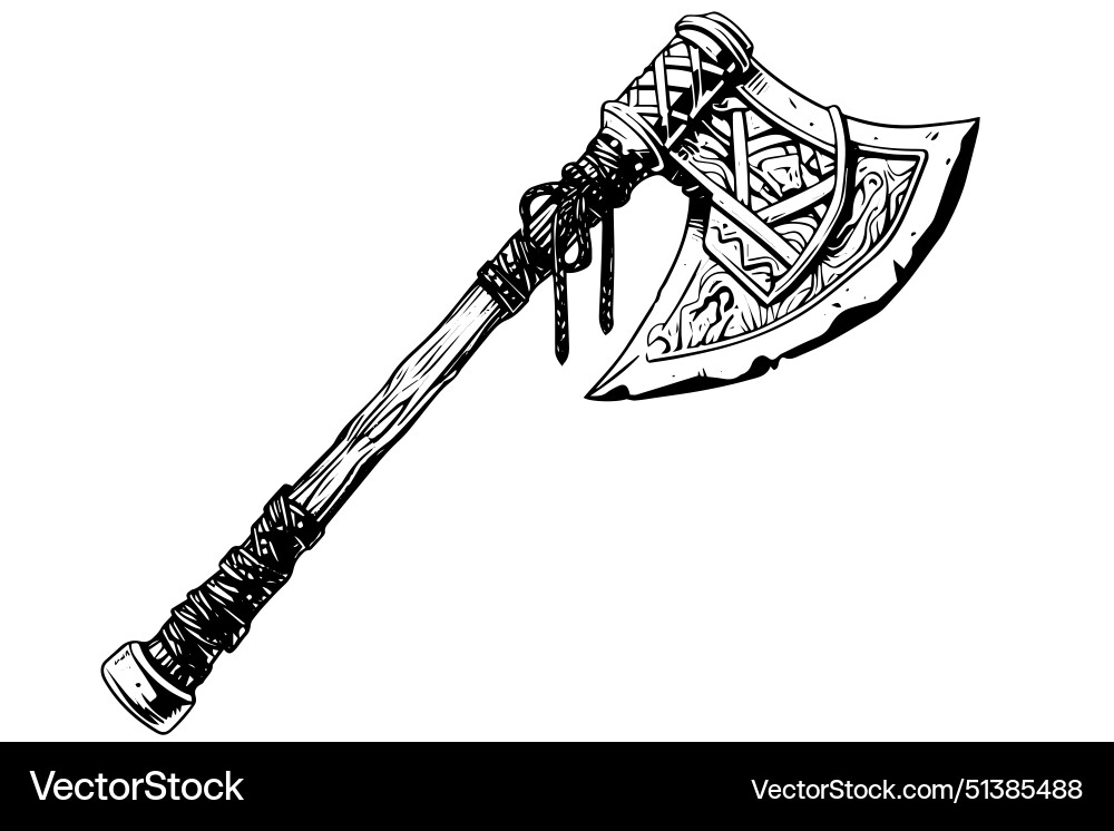 War axe hand drawn ink sketch engraved style Vector Image