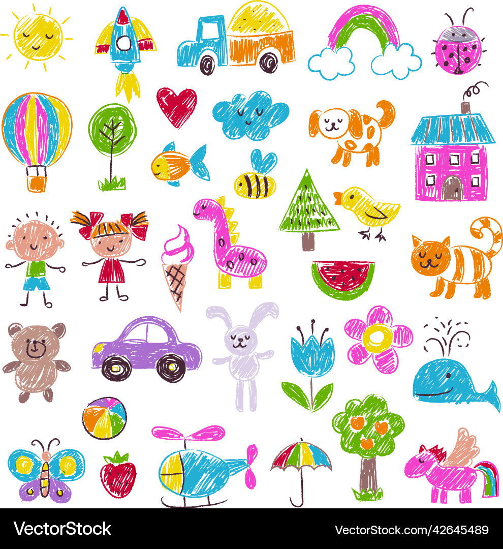 Cute Kids Doodle Art Royalty Free Vector Image