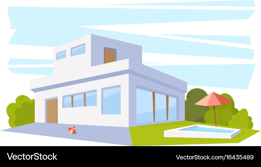 Flat style modern architecture house with pool Vector Image