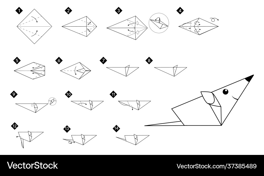 How to make origami mouse or rat step Royalty Free Vector