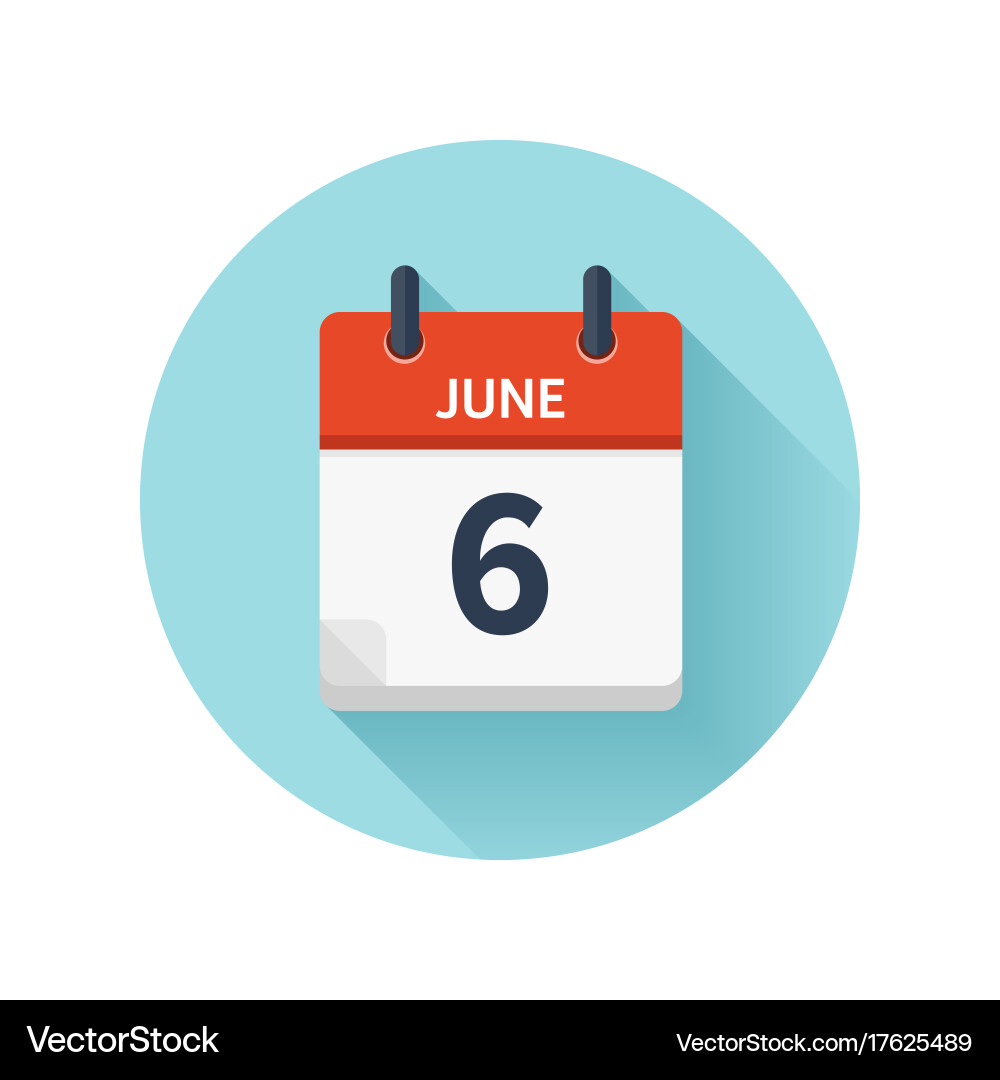 June 6 flat daily calendar icon date Royalty Free Vector