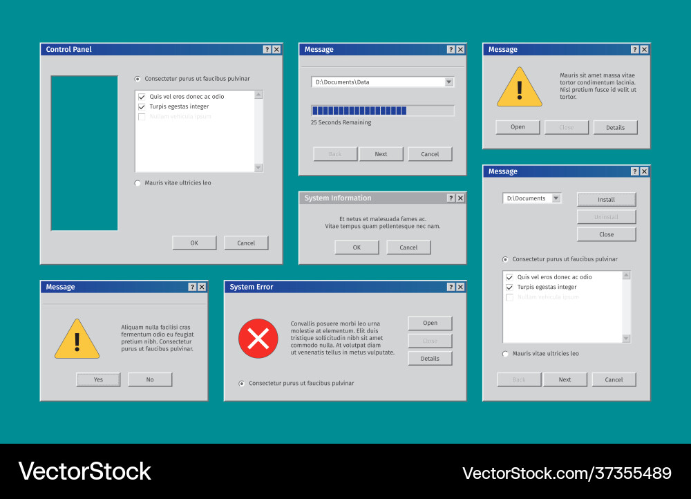 Old web ui retro windows user interface alert Vector Image