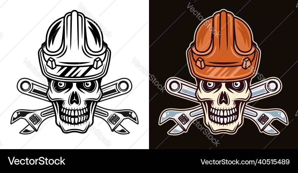 Skull worker in hard hat with two crossed Vector Image