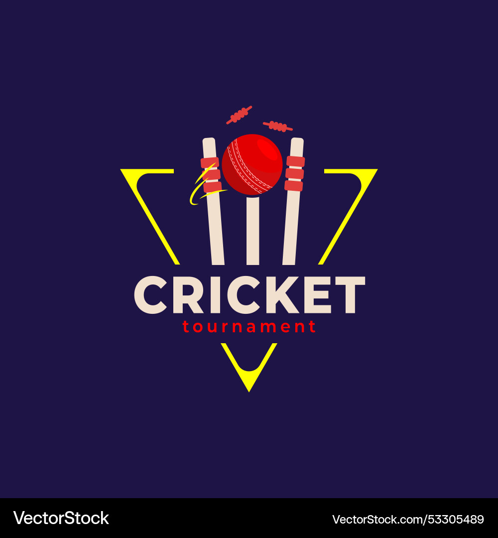 Triangle shape with cricket ball logo template Vector Image