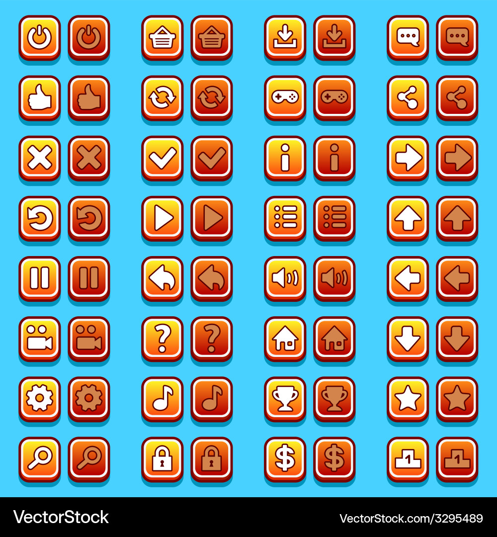 Yellow game icons buttons interface Royalty Free Vector