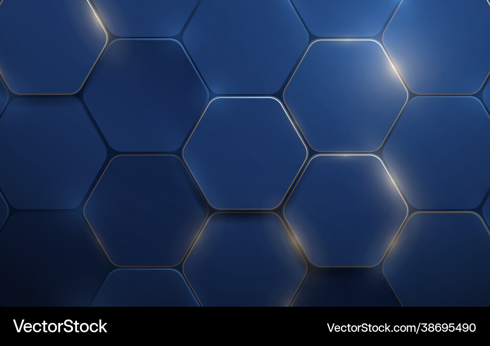 Abstract blue and gold hexagon 3d texture Vector Image