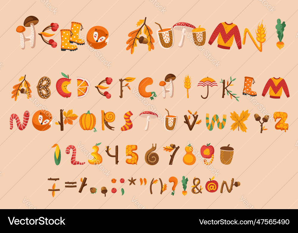Cartoon fall autumn thanksgiving font type abc Vector Image