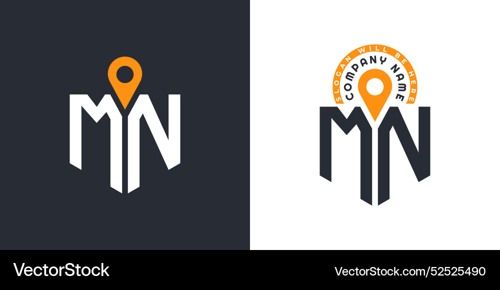 Mn location logo bundle letter dual icons Vector Image