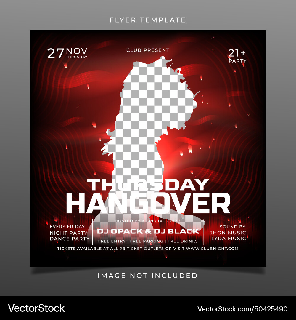 Red night club party flyer template Royalty Free Vector