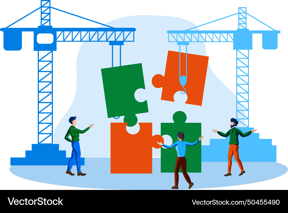 Team solving jigsaw puzzle concept Royalty Free Vector Image