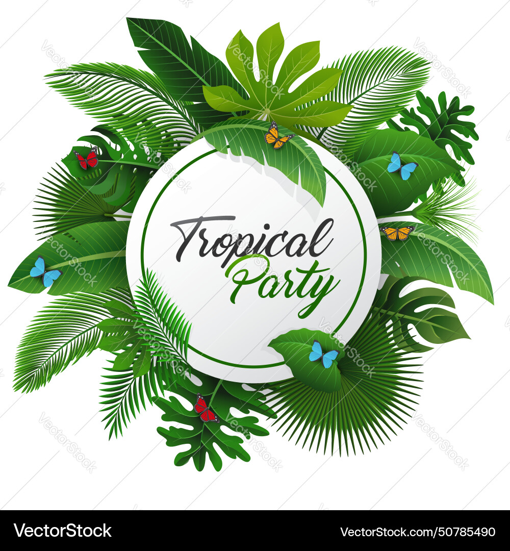 Tropical party sign with leaves Royalty Free Vector Image