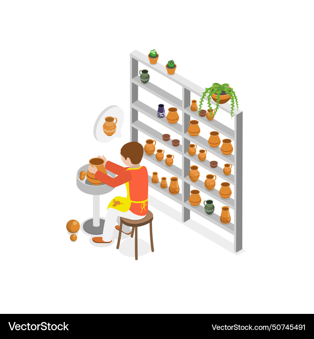 3d isometric flat of pottery Royalty Free Vector Image