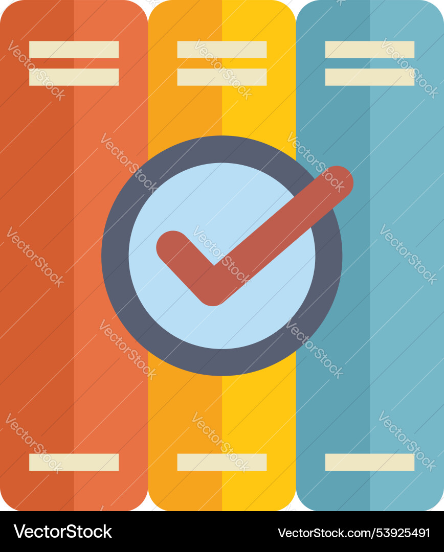 Check Mark Symbol Validating Book File Stack Vector Image