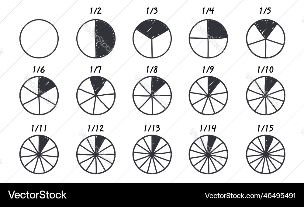Circles divided into parts from 1 to 15 doodle Vector Image