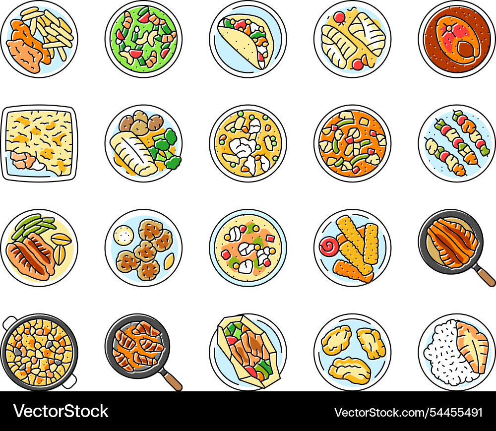 Fish dishes icons set Royalty Free Vector Image