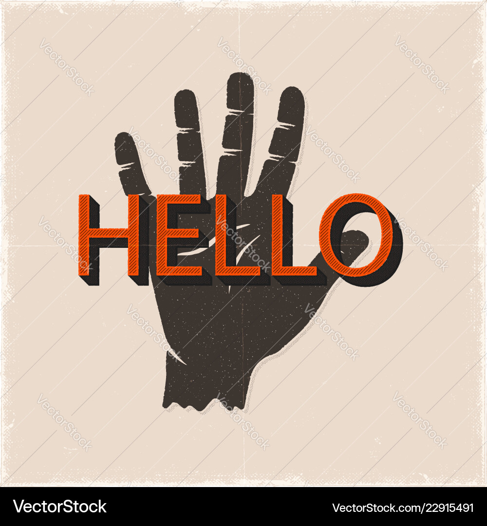 Hello hand sign vintage drawn silhouette Vector Image