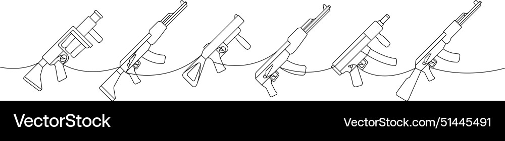 Military weapons one line continuous drawing Vector Image