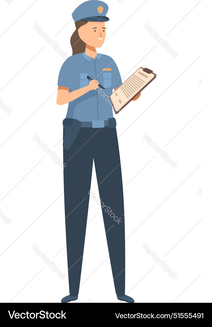 Police officer is writing on a clipboard while Vector Image