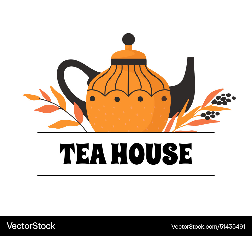 Tea house ceramic teapot hot beverage teatime Vector Image