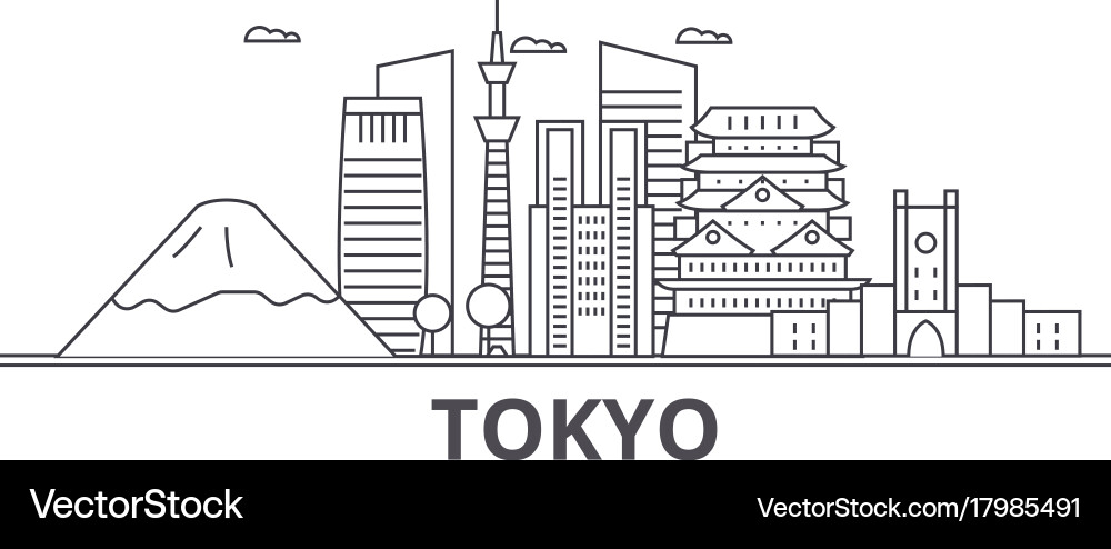 Tokyo japan architecture line skyline Royalty Free Vector