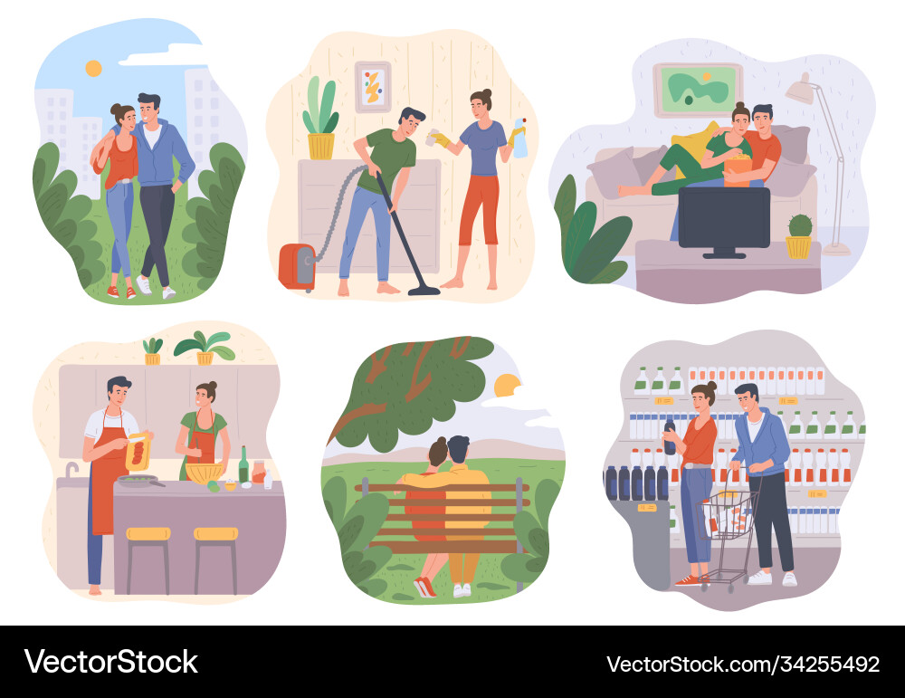 Couple spending time together flat cartoon Vector Image