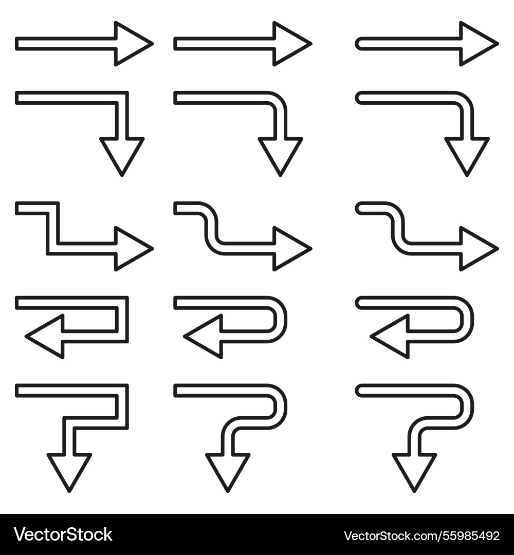 Directional arrow icons curved turn shapes Vector Image