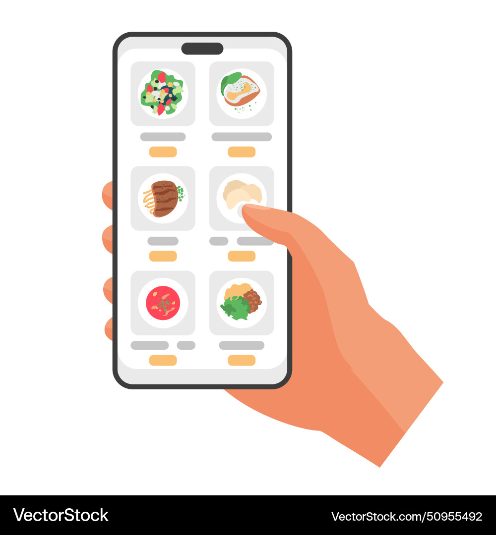 Hand holding smartphone with restaurant menu Vector Image