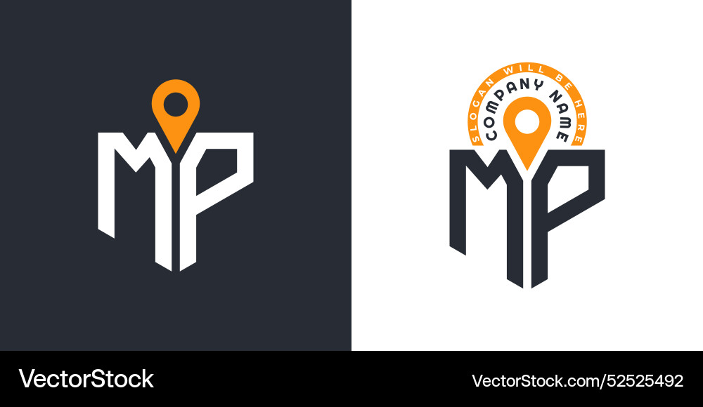 Mp location logo bundle letter dual icons Vector Image