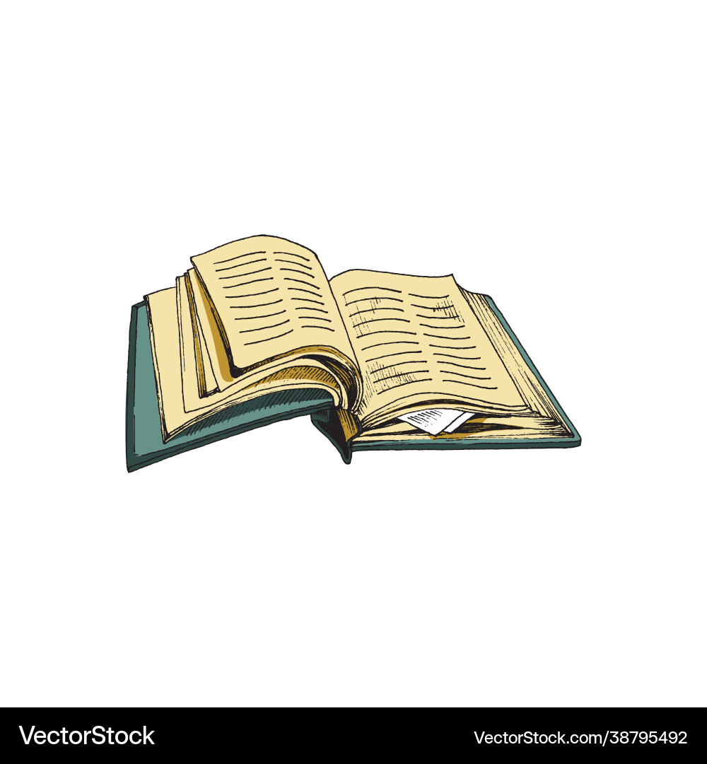 Old open blue book in vintage sketch style Vector Image