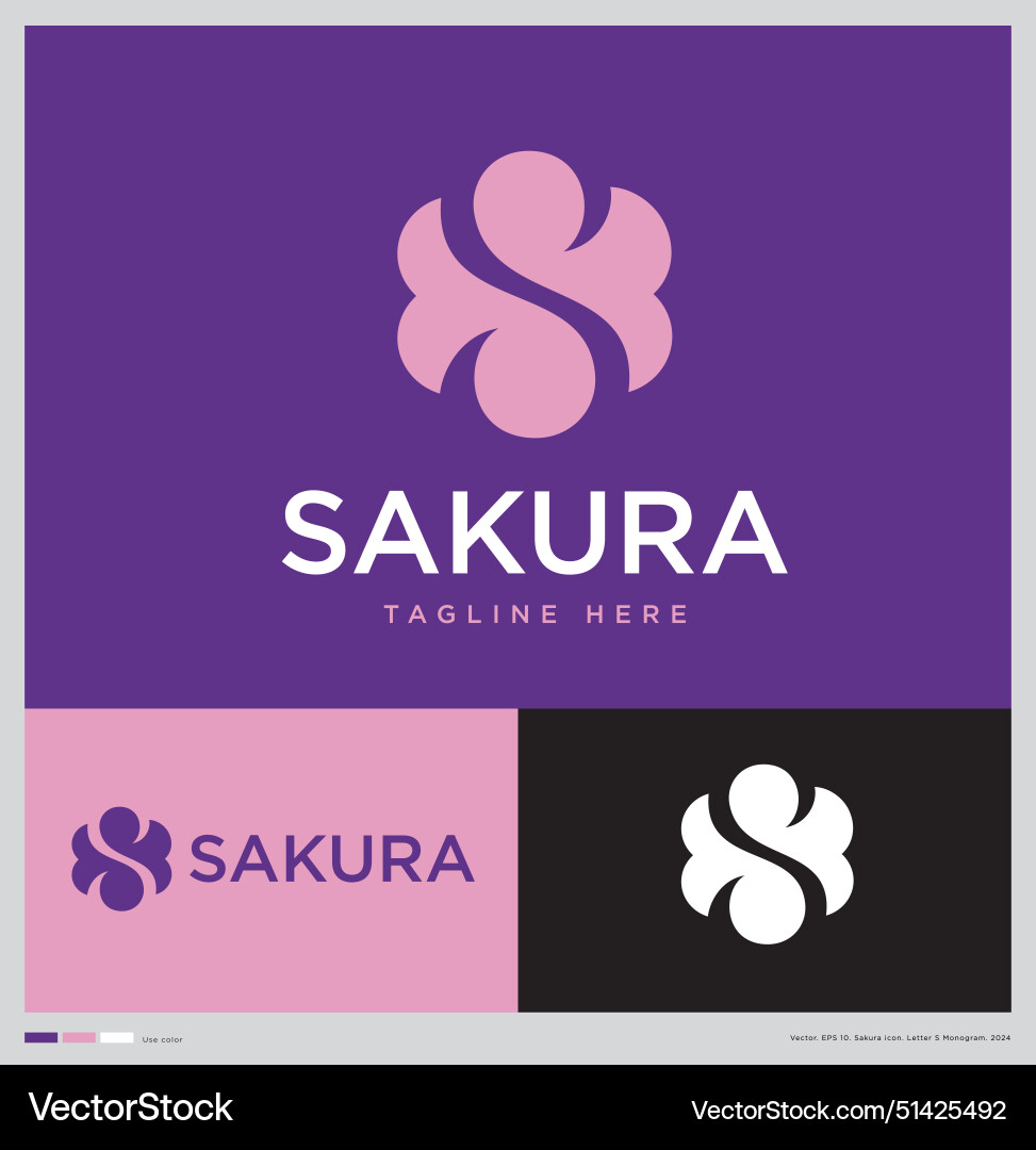 Sakura logo asian style s monogram pink flower Vector Image