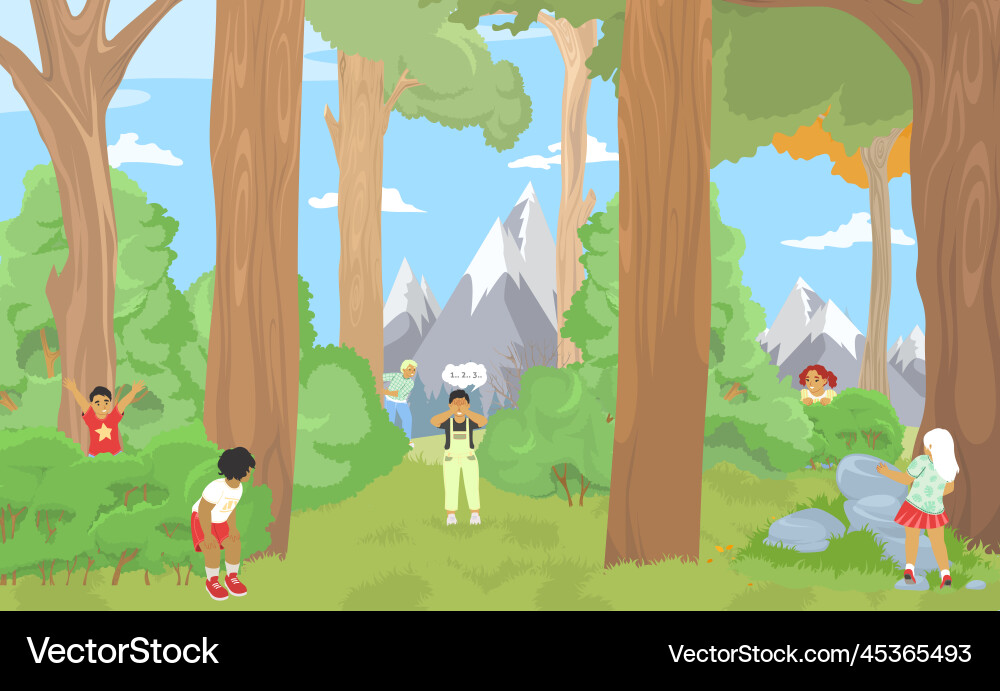 Kinder spielen Hide und Seek im Wald Lizenzfreier Vektor