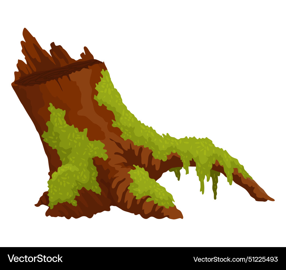 Log stump in moss cartoon tree lichen swamp Vector Image