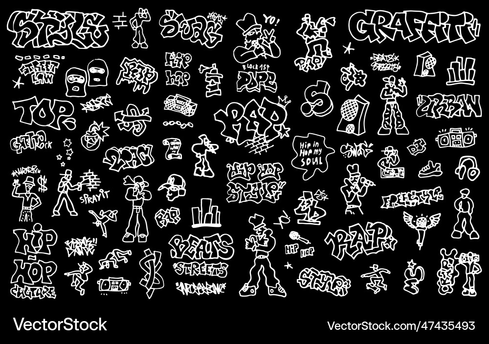 Rap graffiti text sketch doodle element Royalty Free Vector