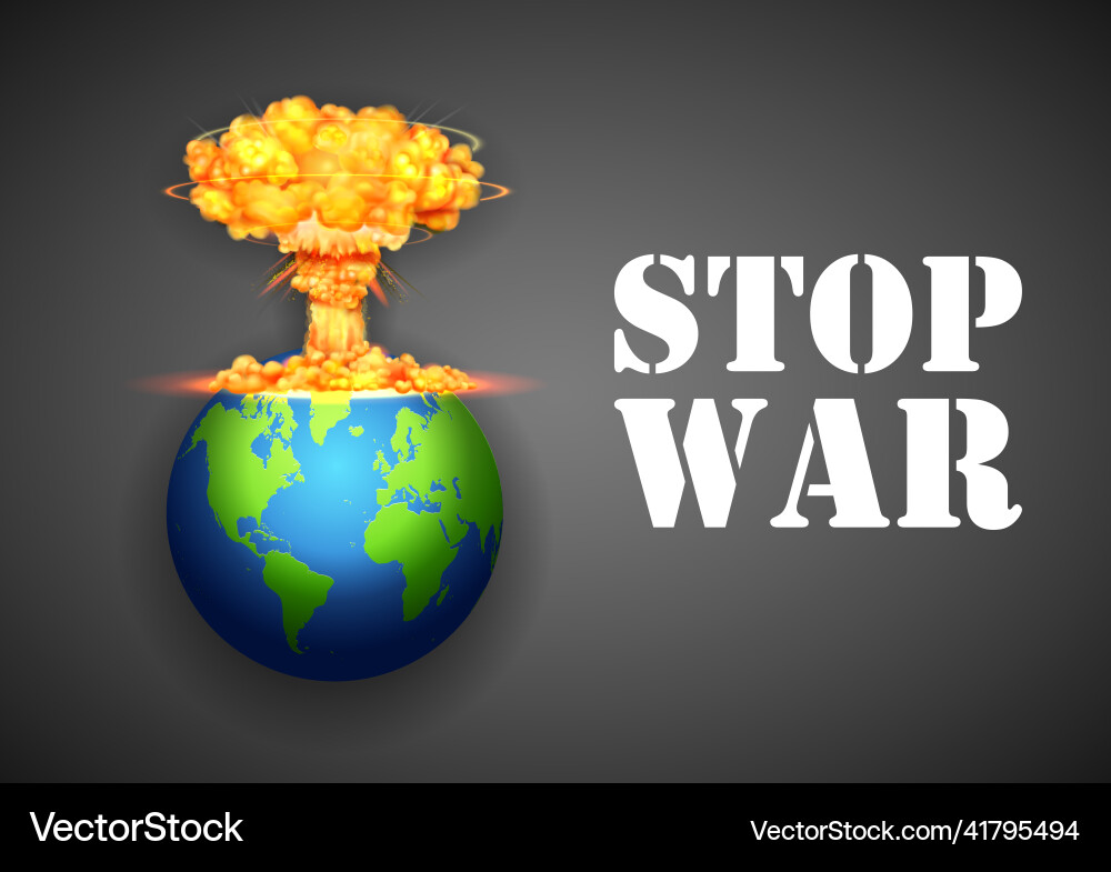 Atom bomb nuclear explosion with stop sign Vector Image