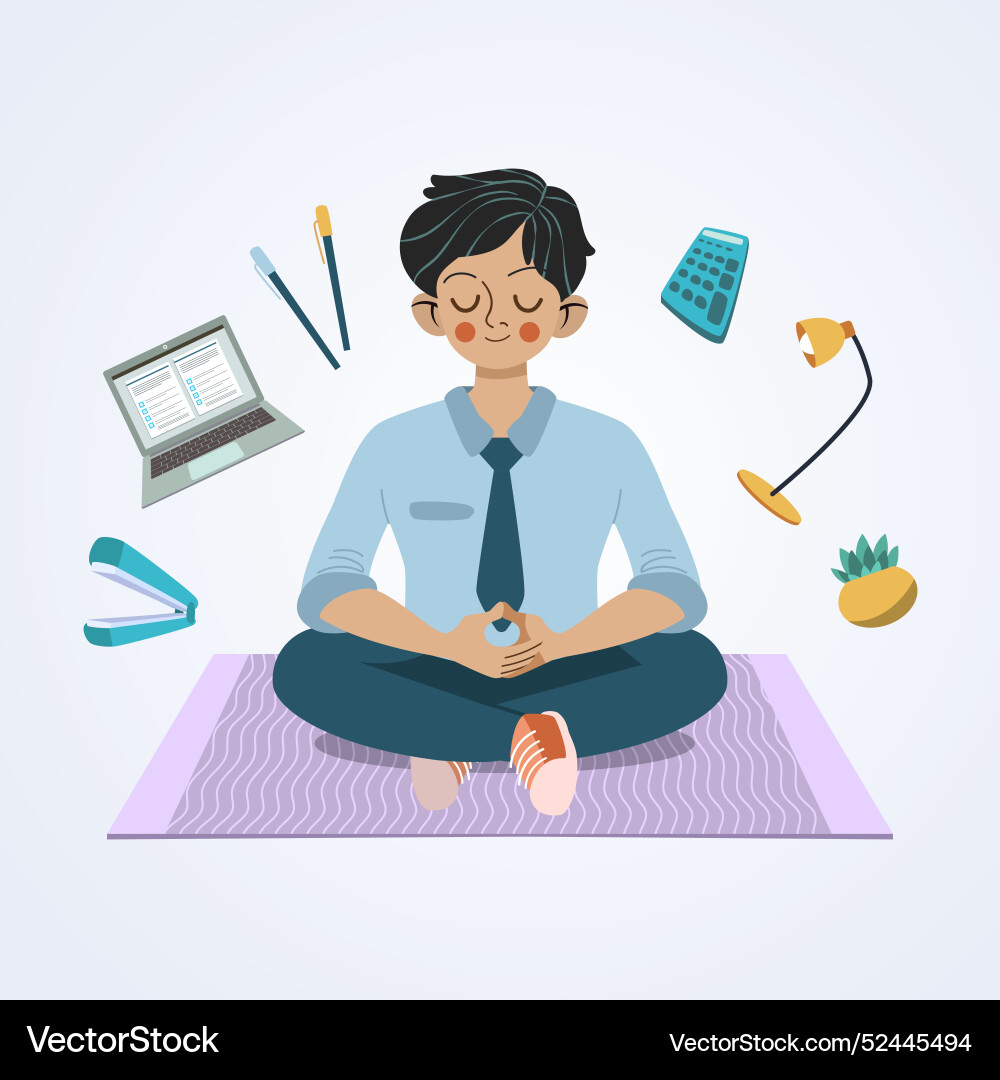 Cartoon business people meditating Royalty Free Vector Image
