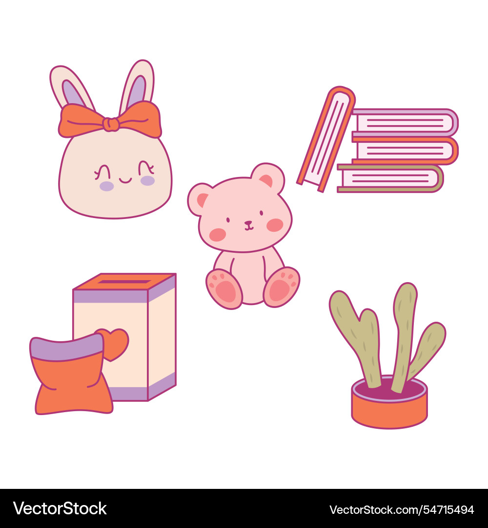 Cute stuff collection set at home with rabbit Vector Image
