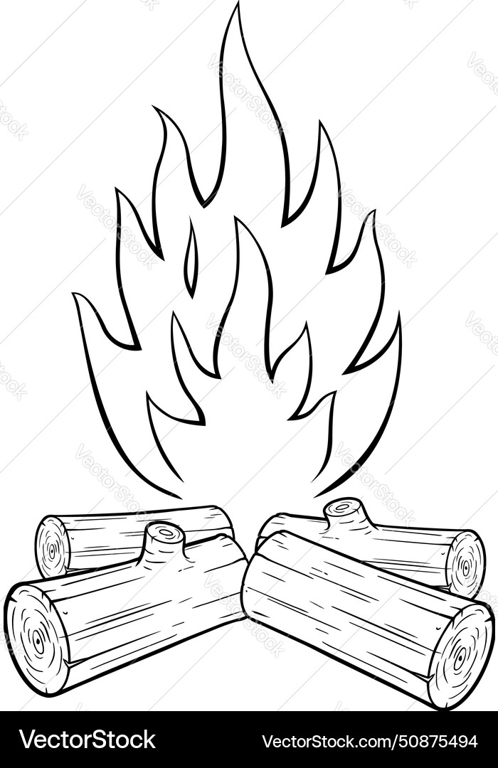 Simple campfire line art Royalty Free Vector Image