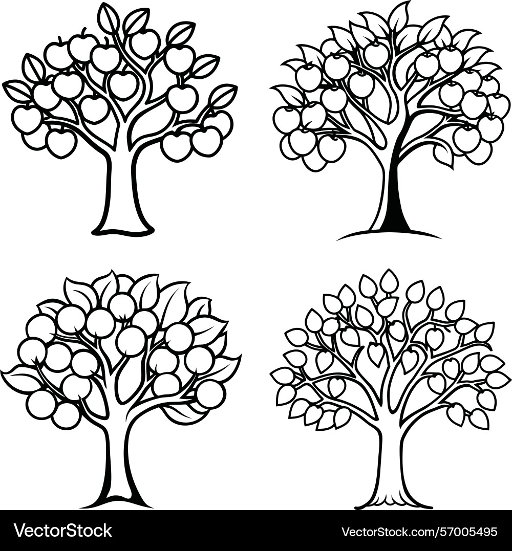 Four distinct apple tree designs perfect for logo Vector Image