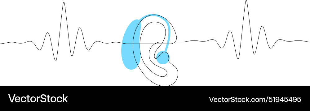 Hearing aid in human ear continuous one line Vector Image