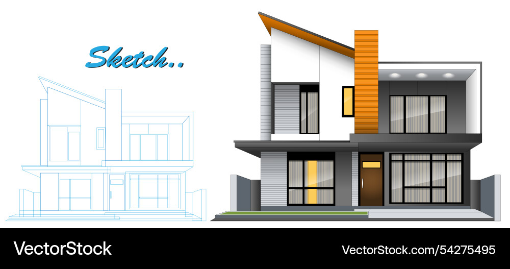 Modern Minimalist House Blueprint Royalty Free Vector Image
