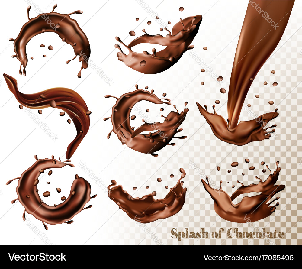 Big set of splash chocolate on transparent Vector Image