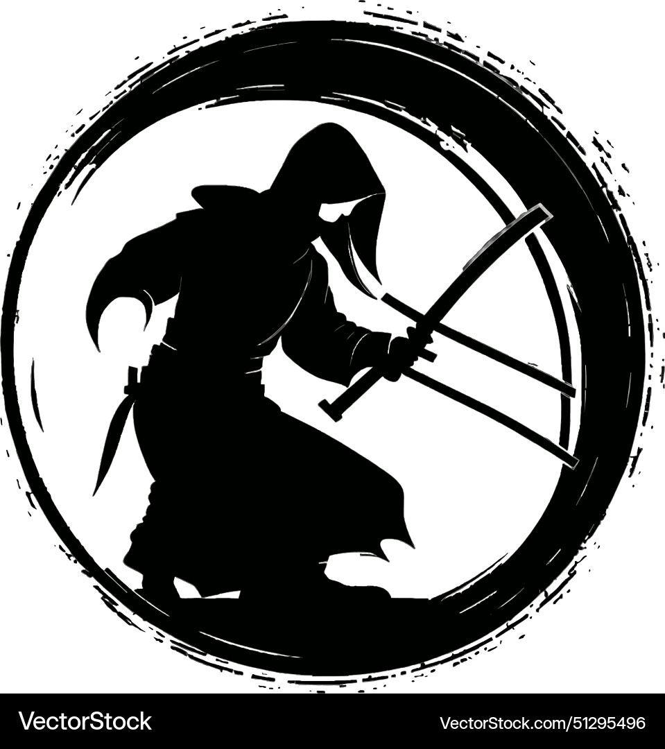 Black silhouette of samurai in a circle on white Vector Image