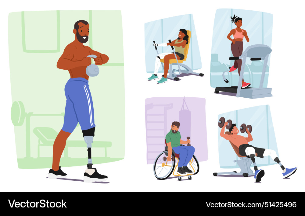Diverse characters with disabilities actively Vector Image