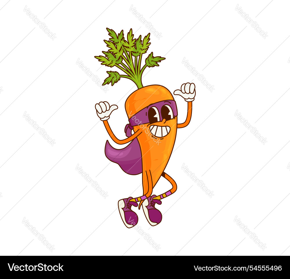 Groovy carrot vegetable superhero flexing muscles Vector Image