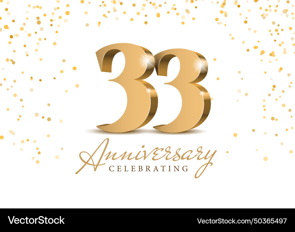 Anniversary 33 gold 3d numbers Royalty Free Vector Image