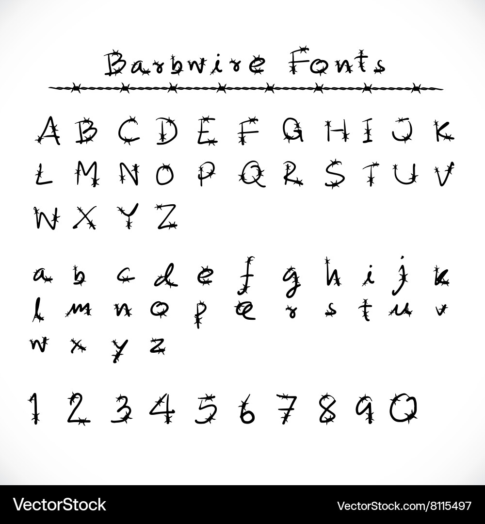 Barbed wire alphabet and fonts Royalty Free Vector Image