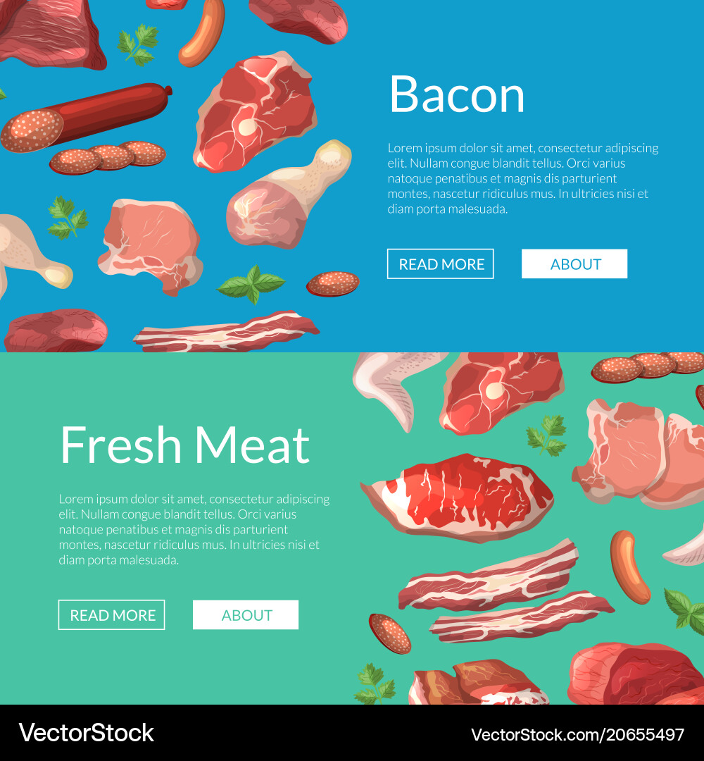 Cartoon meat elements horizontalweb banners Vector Image