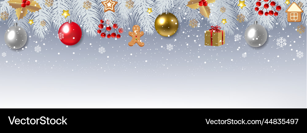 Christmas border with silver firtree Royalty Free Vector